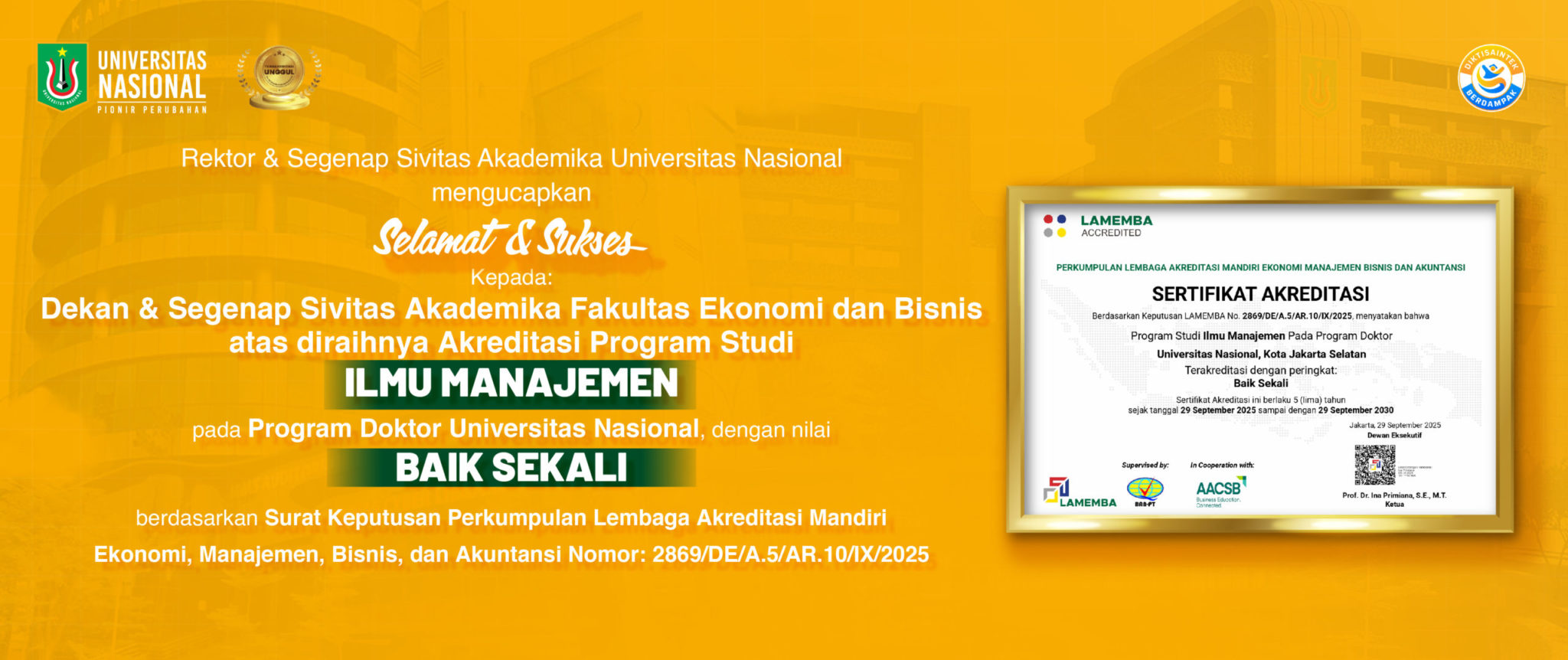 Selamat dan Sukses Kepada Program Studi Doktor Ilmu Manajemen, FEB UNAS atas Status Peringkat ...